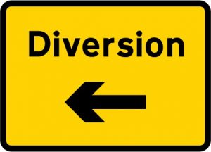 Diversion Left Road Sign - 1050x750mm Metal Sign | Builders Equipment